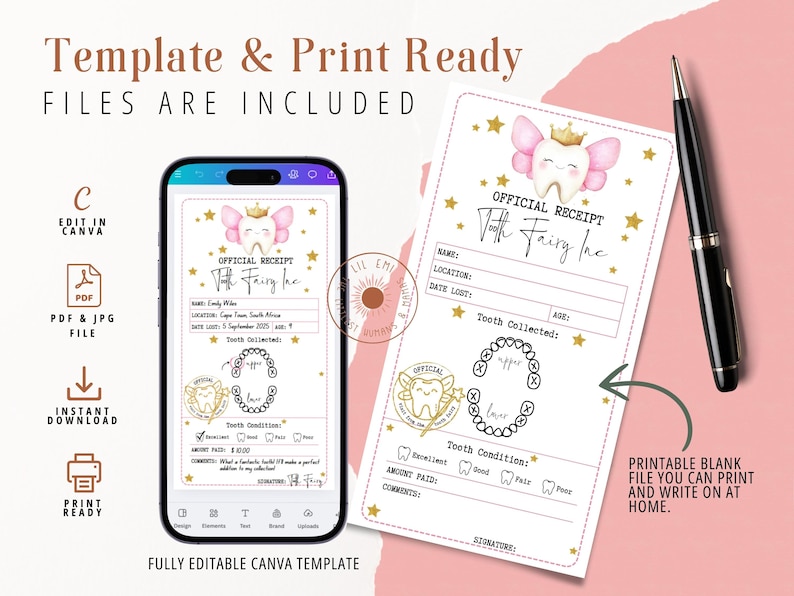 Editable Tooth Fairy Receipt Printable, First Tooth Lost, Realistic ...
