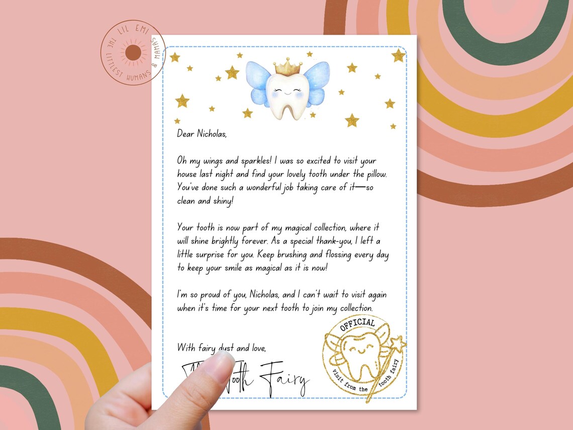 Blue Tooth Fairy Letter Printable, Editable Tooth Fairy Note Canva ...