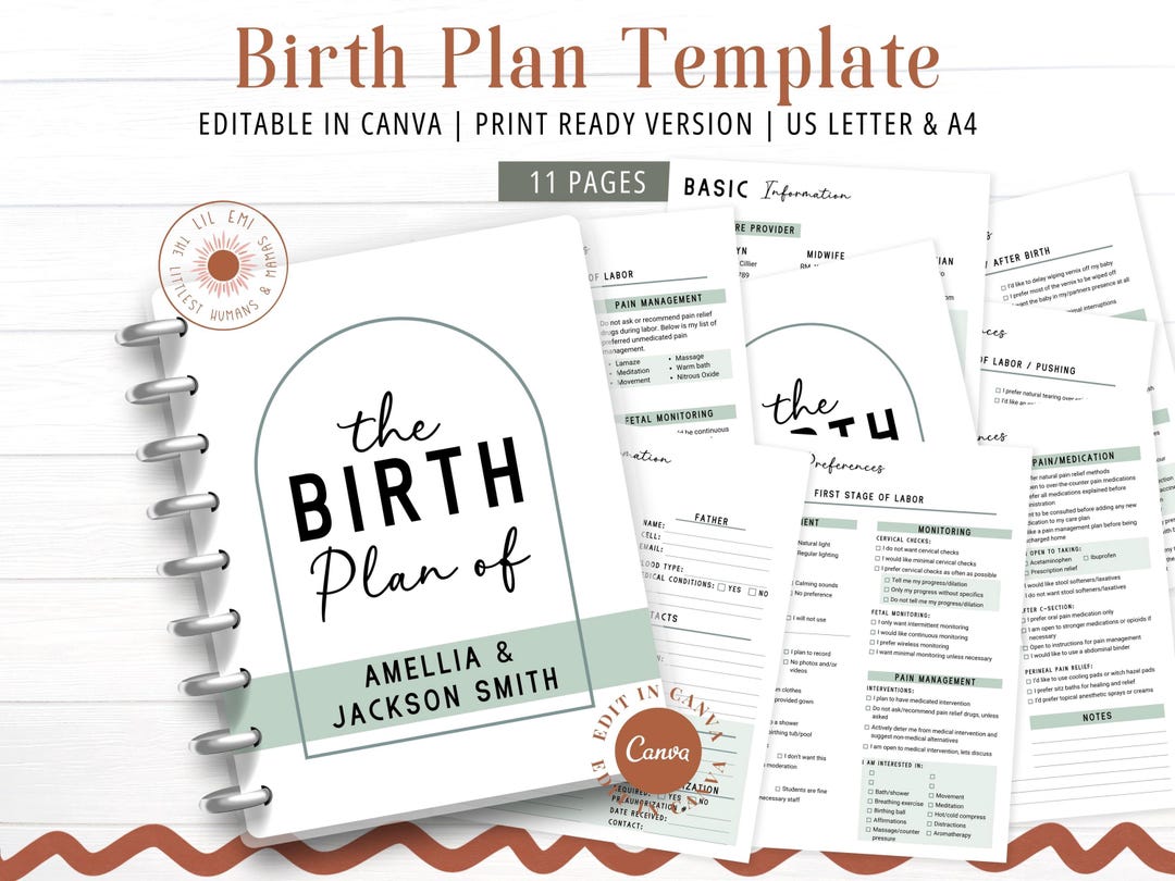 Ultimate Birth Plan Template, Editable Labor and Delivery Plan, Canva ...