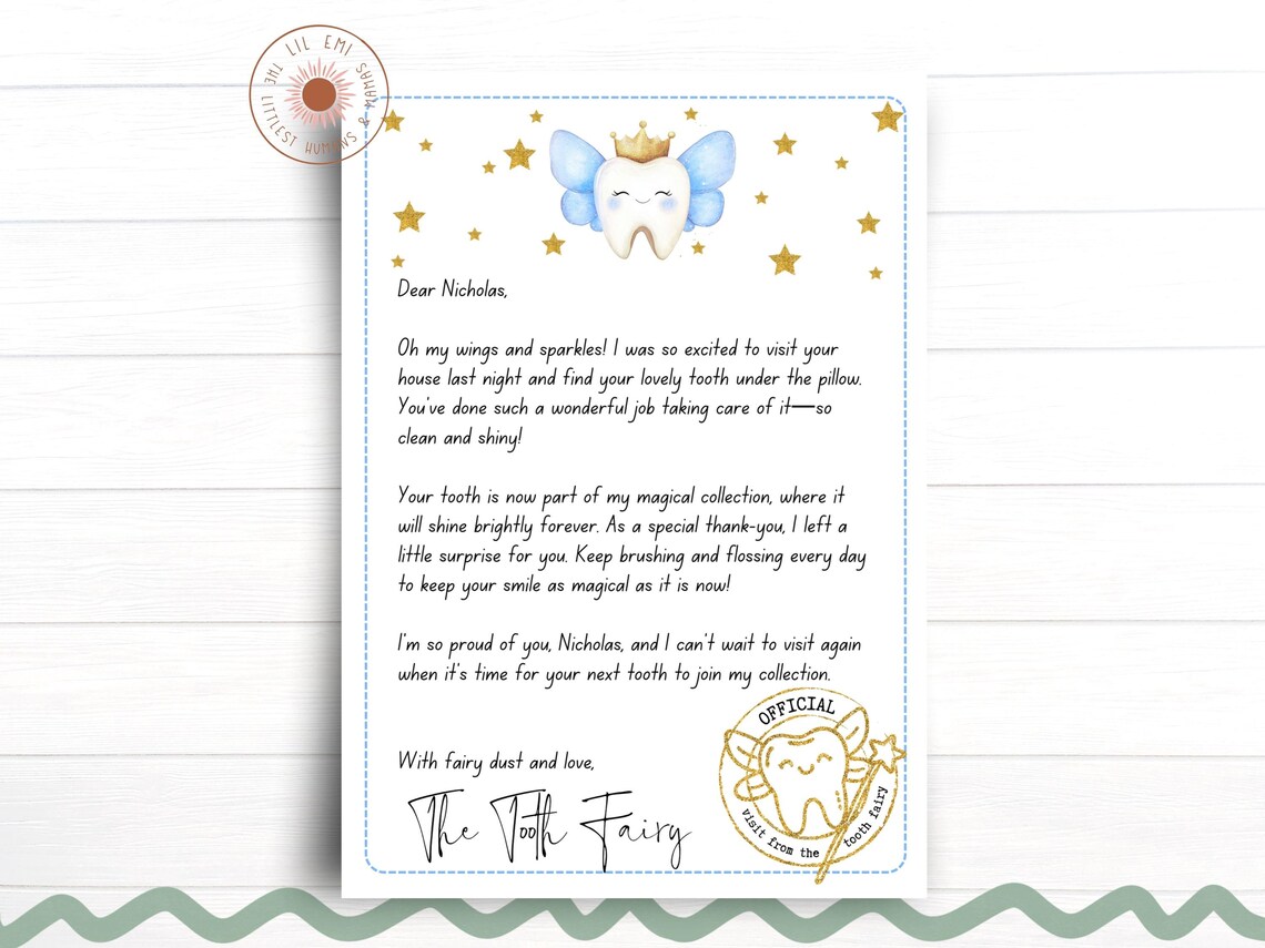 Blue Tooth Fairy Letter Printable, Editable Tooth Fairy Note Canva ...