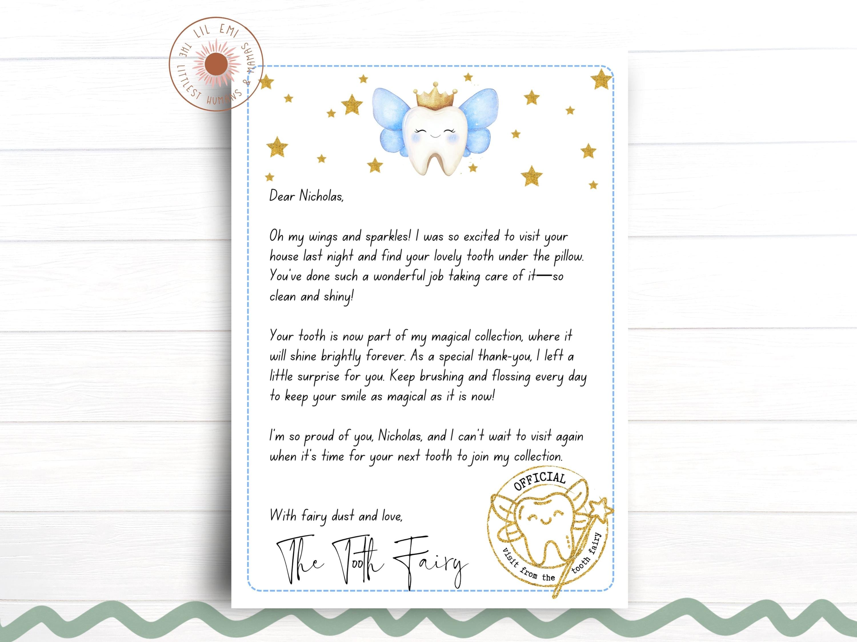 Blue Tooth Fairy Letter Printable, Editable Tooth Fairy Note Canva ...
