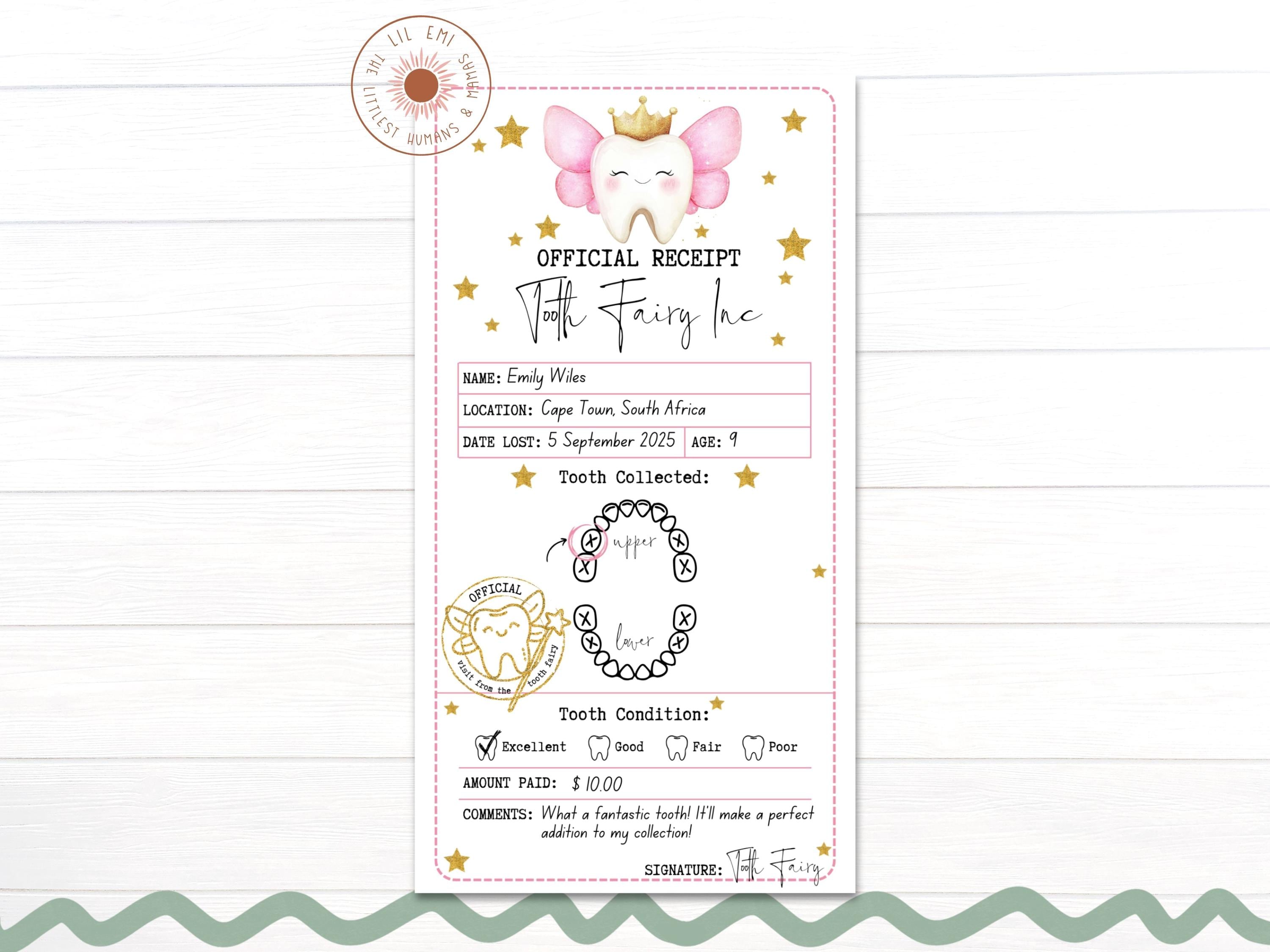Editable Tooth Fairy Receipt Printable, First Tooth Lost, Realistic ...