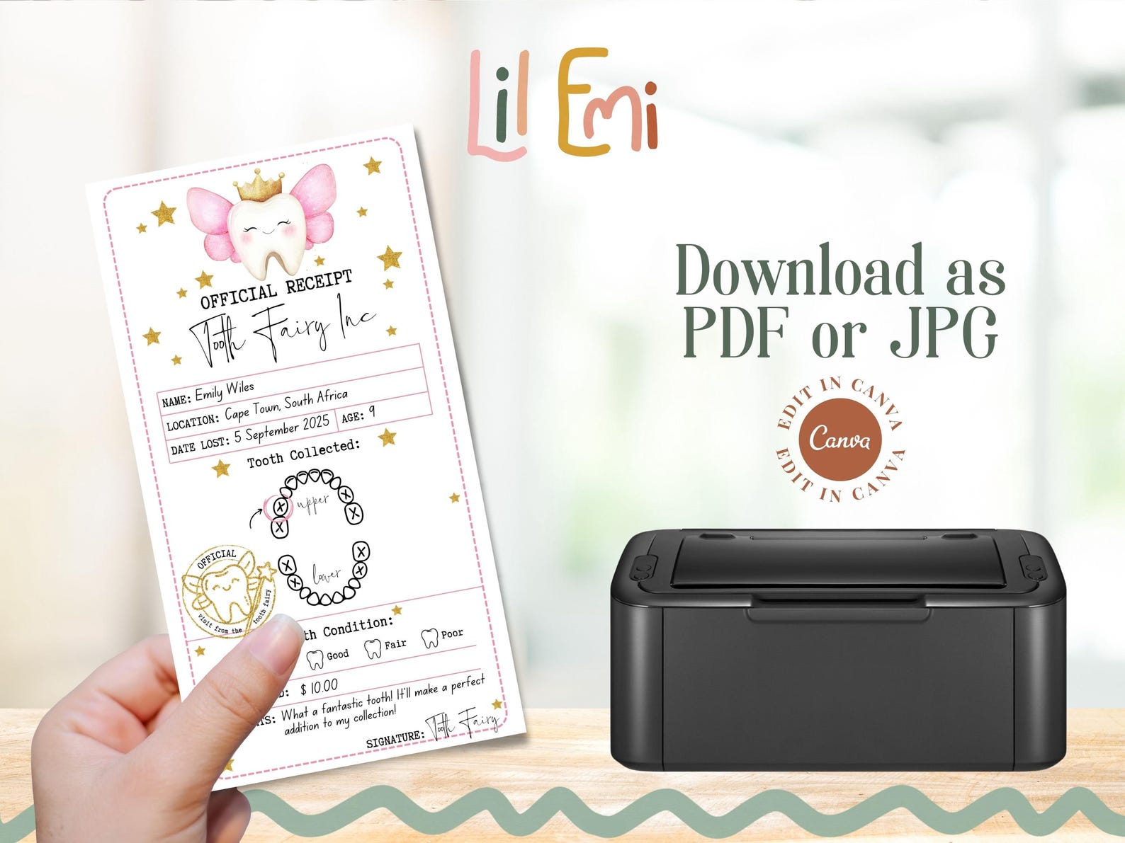 Editable Tooth Fairy Receipt Printable, First Tooth Lost, Realistic ...