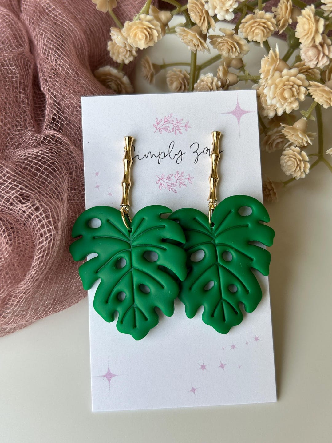 Monstera Earrings | Monstera Leaf Dangle Earrings | Polymer Clay ...