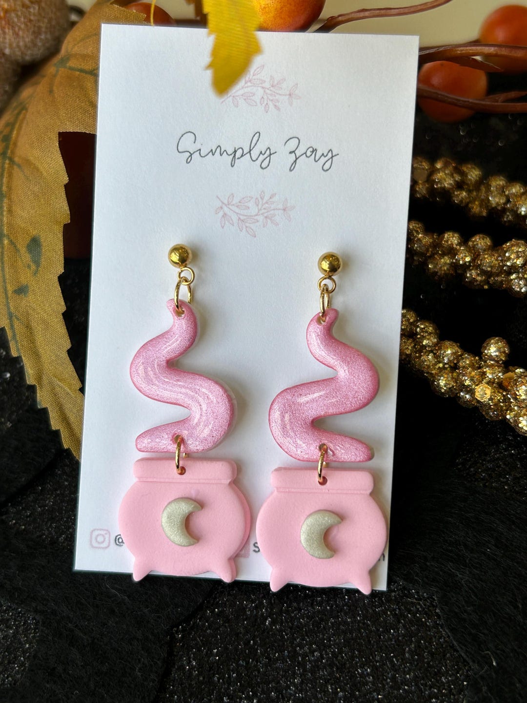 Pink Cauldron and Moon Earrings| Pink Halloween Earrings| Polymer Clay ...