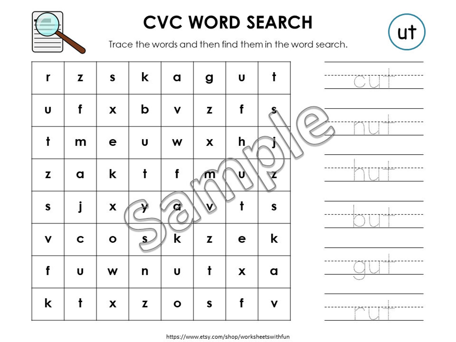 CVC Word Search Worksheets Printable, Trace & Find CVC Words, Phonics ...