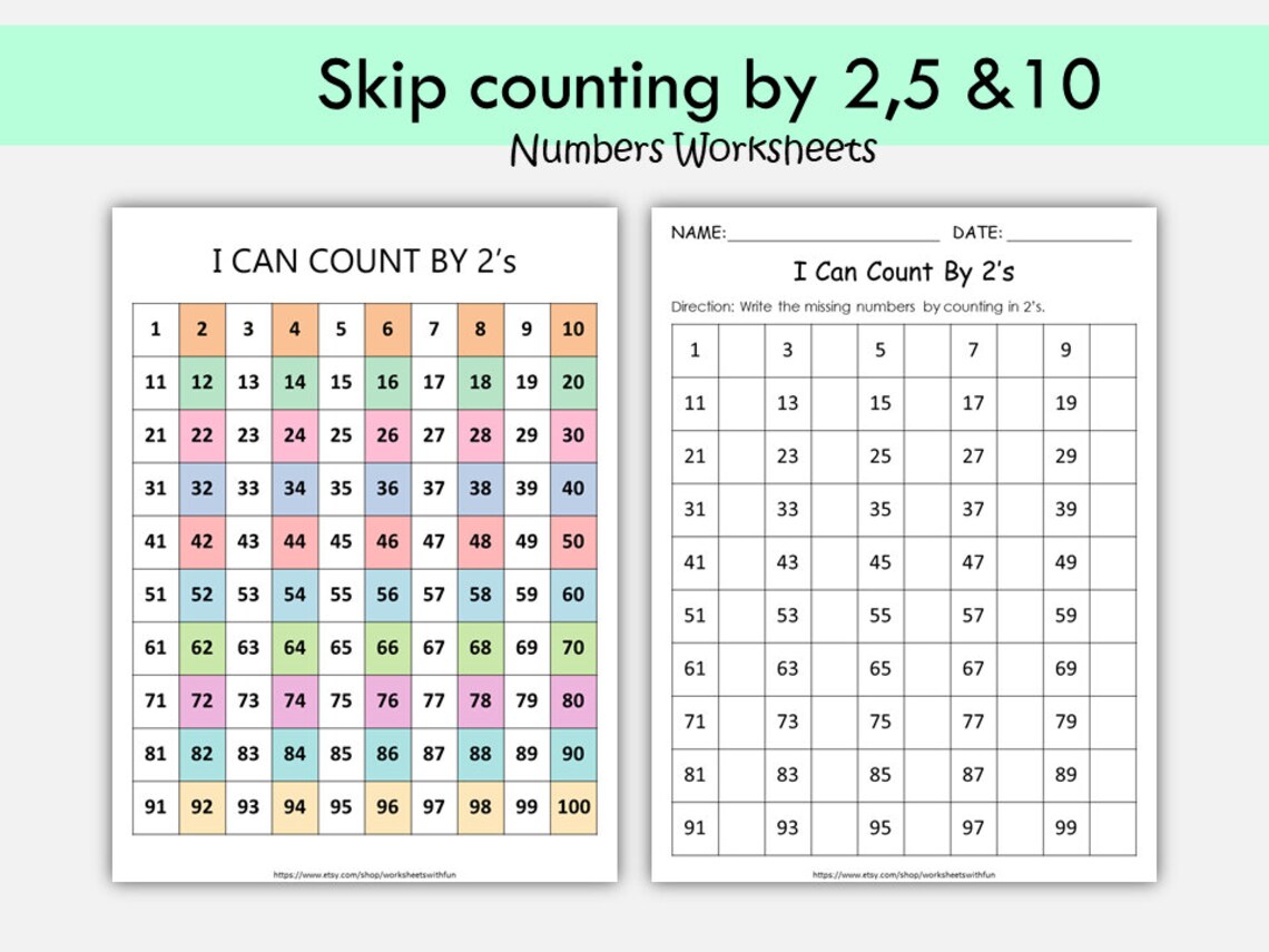 Skip Counting Worksheets: Math Charts for Kids (PDF Download) - Etsy
