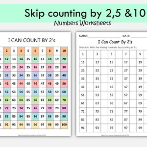 Skip Counting Worksheets: Math Charts for Kids (PDF Download) - Etsy