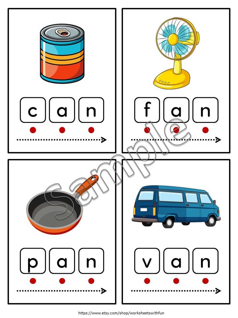 CVC Words Picture Flashcards Printable | Phonics Blending Cards | Short ...