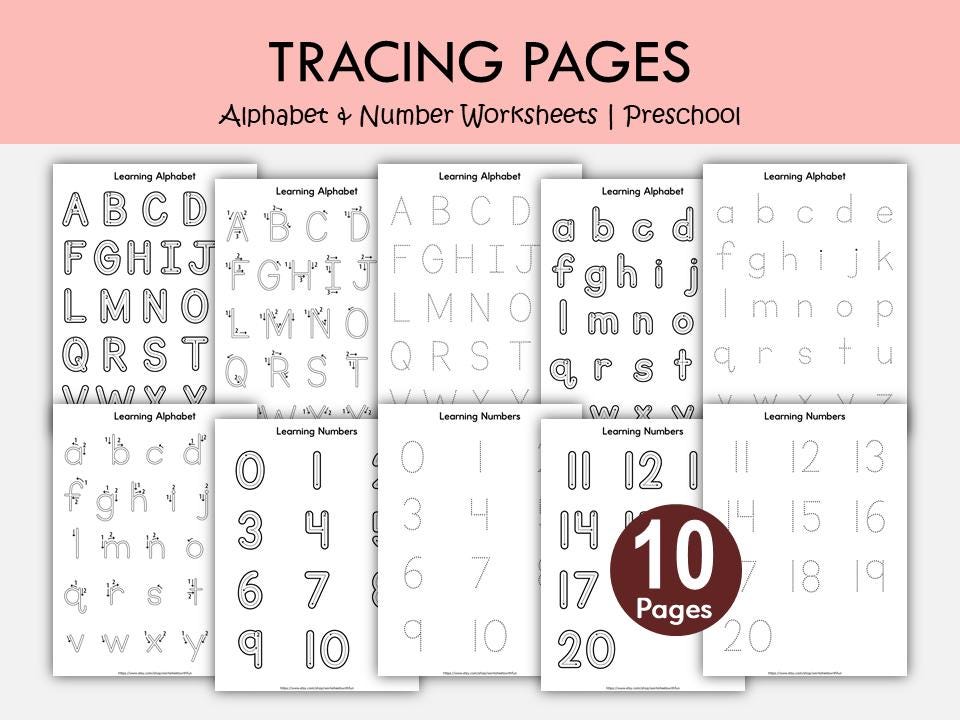 Alphabet & Number Tracing Worksheet Printable A-Z Uppercase Lowercase 0 ...