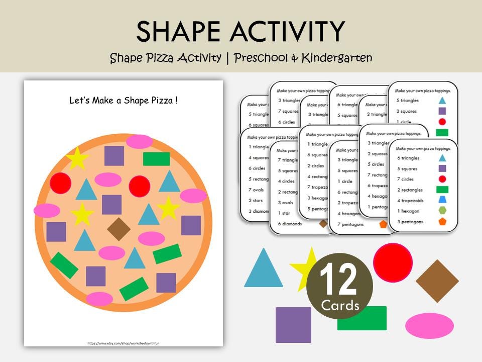 Shape Pizza Activity Printable for Preschool, Shape Matching Game, Fine ...