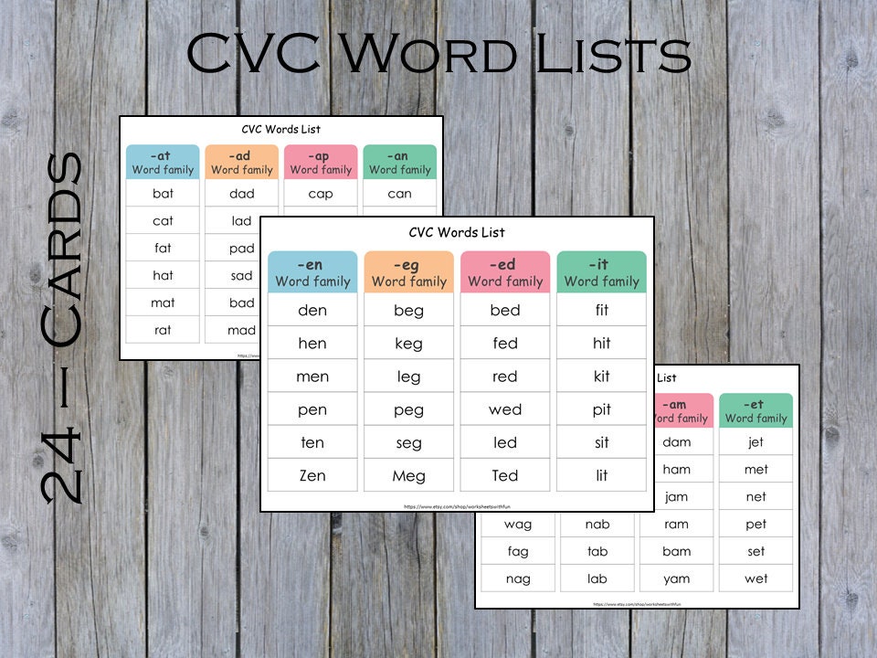 CVC Words List Printable Kindergarten Phonics Cards Learn to - Etsy UK