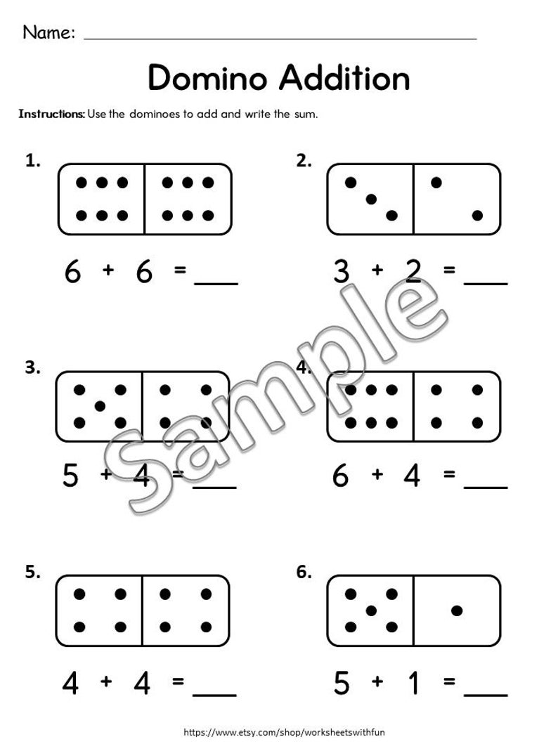 Domino Addition Worksheets for Kids | Math Practice Workbook Printable ...