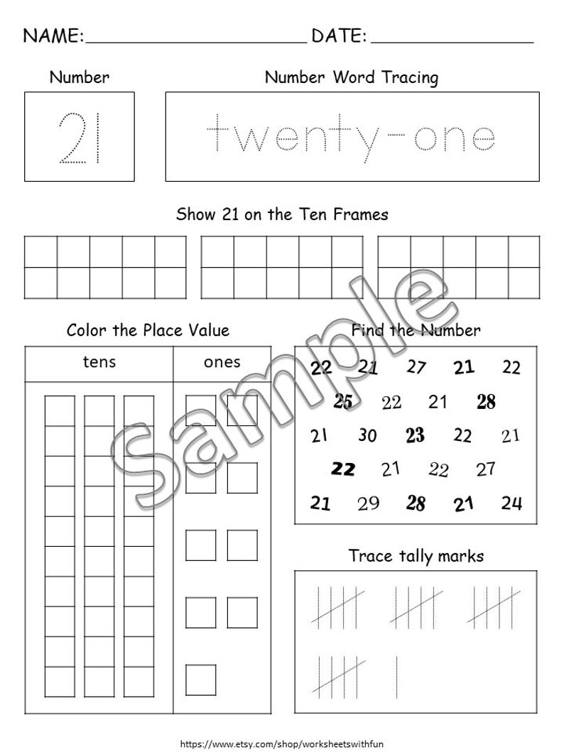 Numbers 21-30 Worksheets: Preschool Math Workbook (digital Download) - Etsy