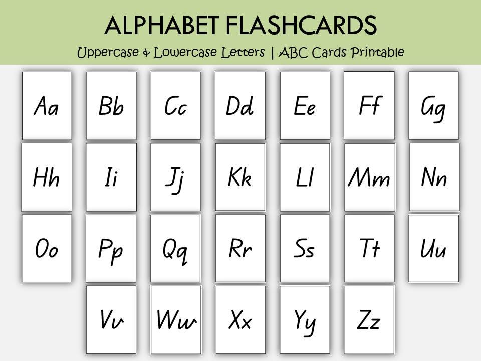 Alphabet Flashcards Printable A-Z | Uppercase Lowercase Letter Cards ...