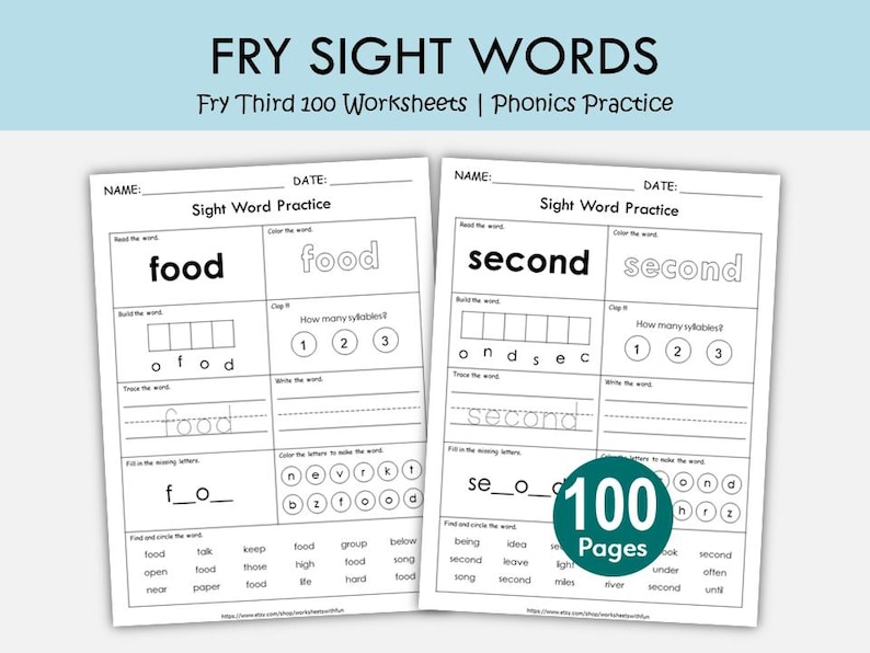 Fry Third Hundred Sight Word Worksheets Printable | High Frequency Word ...