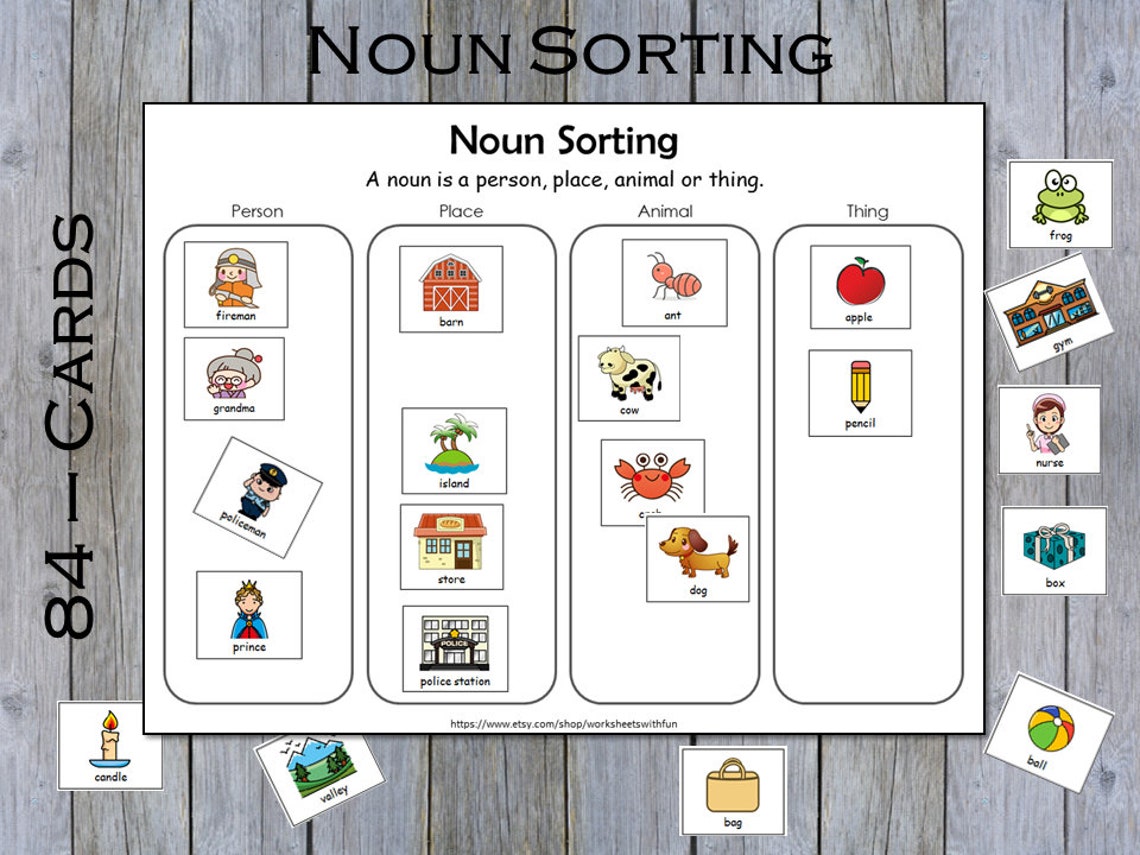 Noun Sorting Nouns Flashcards Matching and Grouping - Etsy