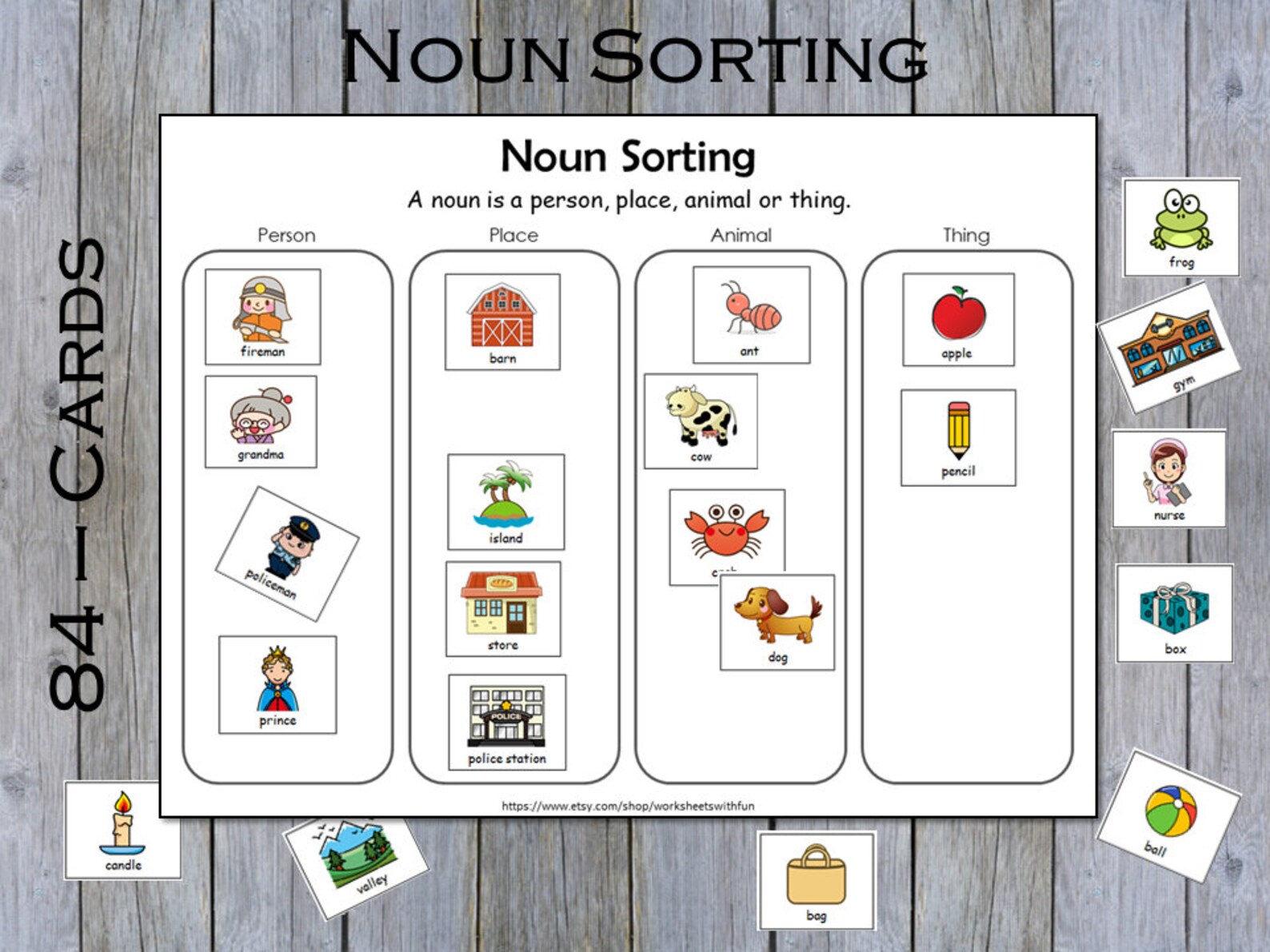 Noun Sorting Nouns Flashcards Matching and Grouping - Etsy