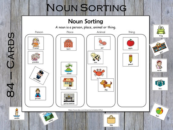 Noun Sorting Nouns Flashcards Matching and Grouping - Etsy Ireland
