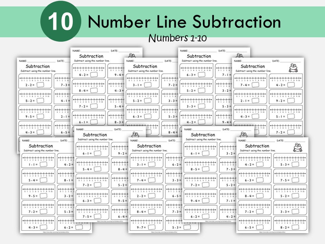 Subtraction Worksheets: Number Line, Numbers 1-10 (PDF Pattern) - Etsy UK