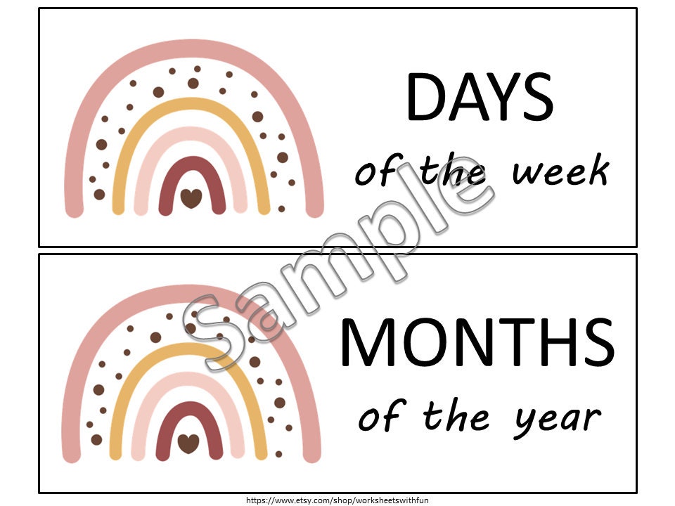 Days and Months Flashcards: Preschool Printable (PDF) - Etsy