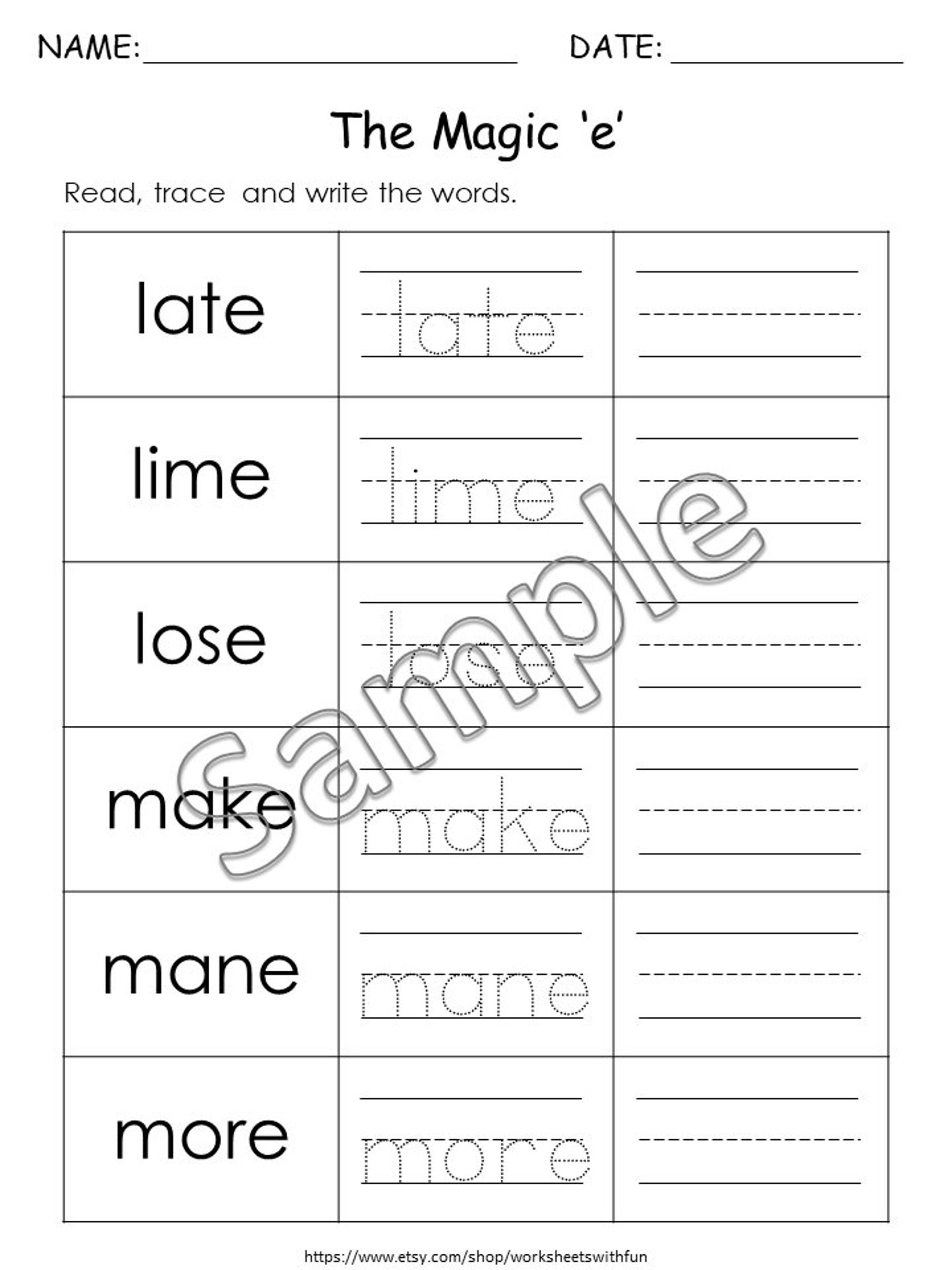 Magic E Worksheets Silent E Words Printable Grade 1 - Etsy