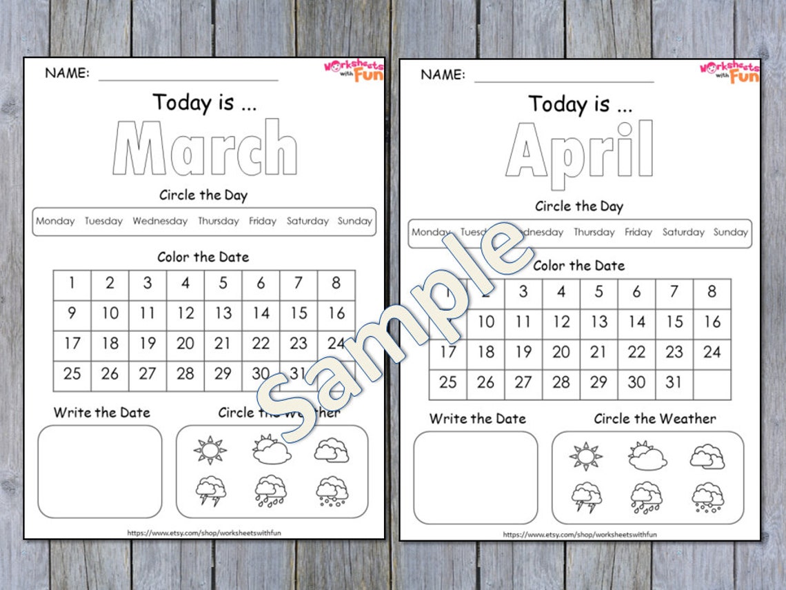 Preschool Calendar Worksheets Printable Kids Monthly Digital - Etsy