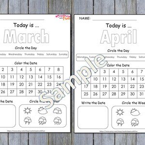 Preschool Calendar Worksheets Printable Kids Monthly Digital - Etsy
