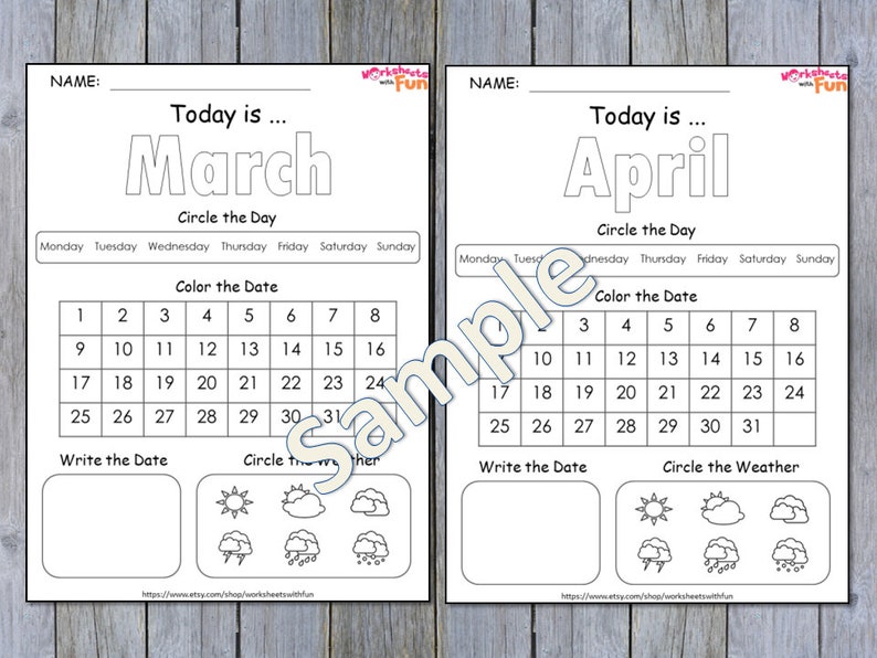 Preschool Calendar Worksheets Printable Kids Monthly Digital - Etsy