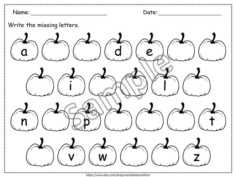 Fall Alphabet Worksheets Printable for Kids | Missing Letters A-Z ...