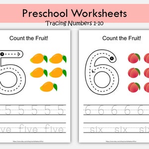 Number Tracing Worksheets: Count the Fruit | Numbers 1-10 | Preschool ...