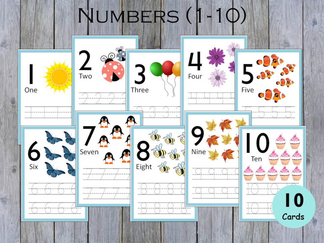 Tracing Numbers 1-10 Flashcards Printable Preschool Kids - Etsy