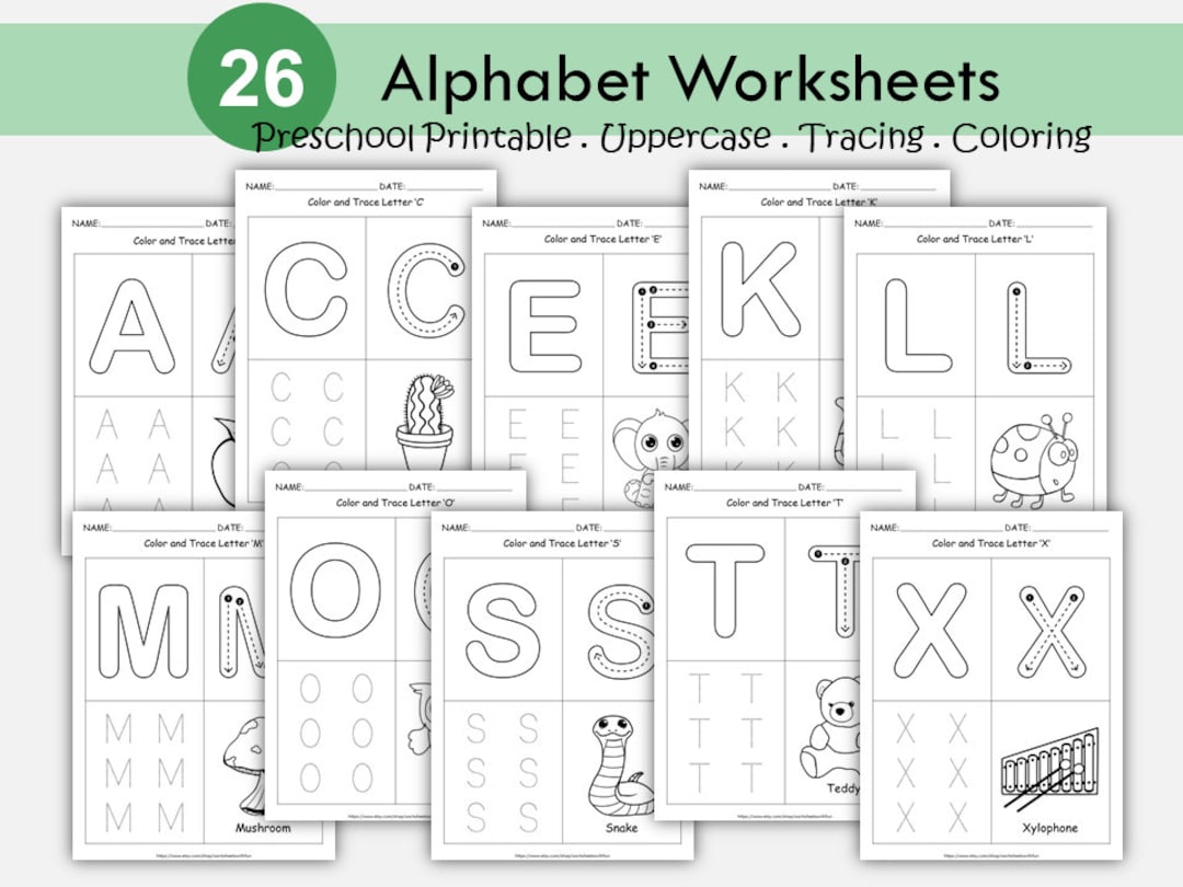 Alphabet Coloring & Tracing Worksheets Printable, Preschool ...