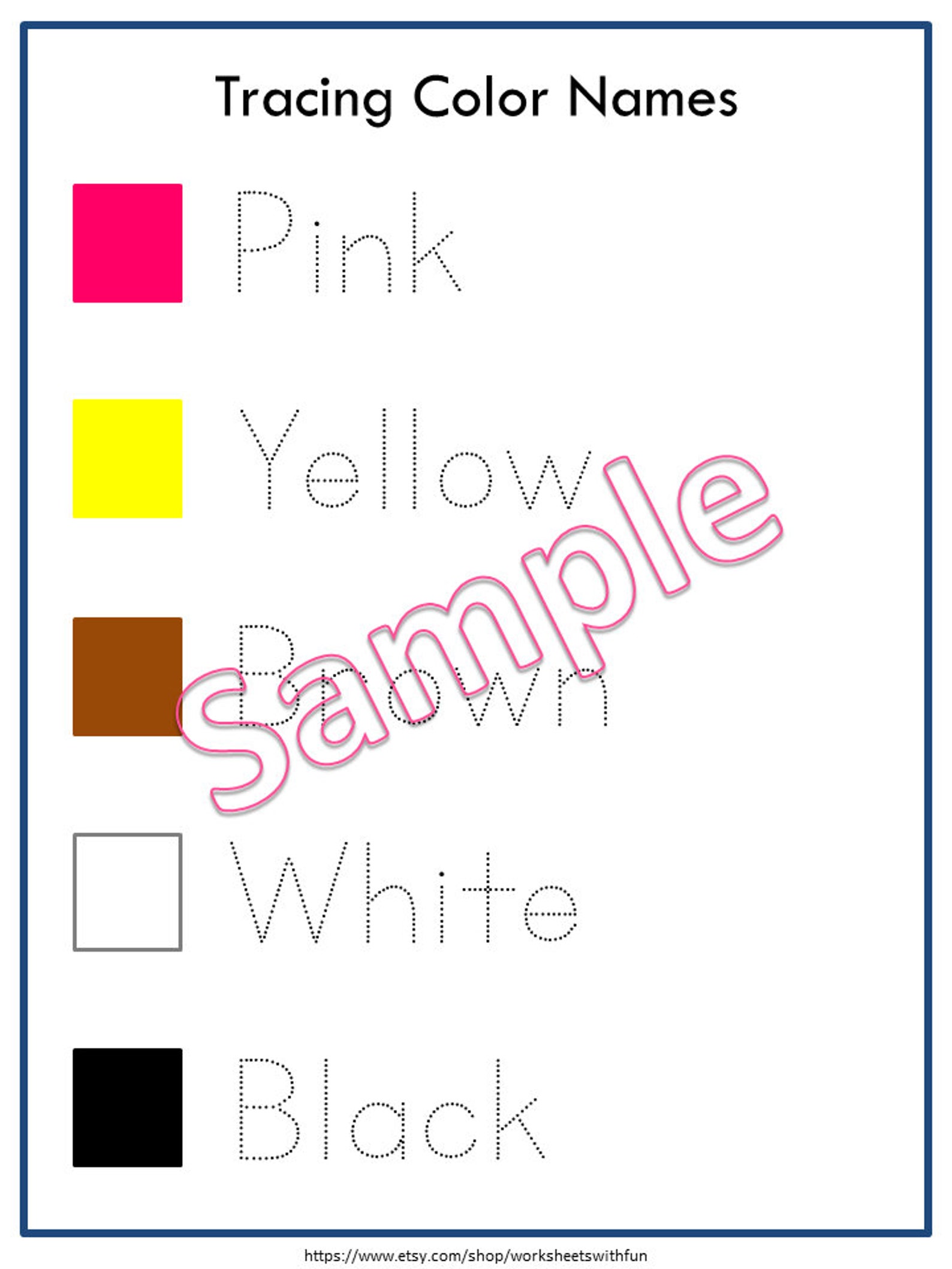 Color Word Tracing Worksheets: Preschool Kindergarten Activity (PDF ...