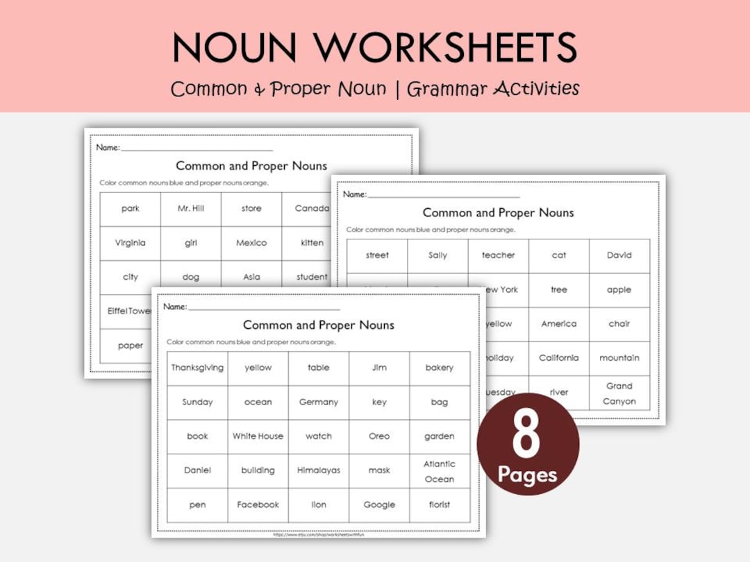Common and Proper Noun Worksheets, Noun Sorting Activity, Grammar ...