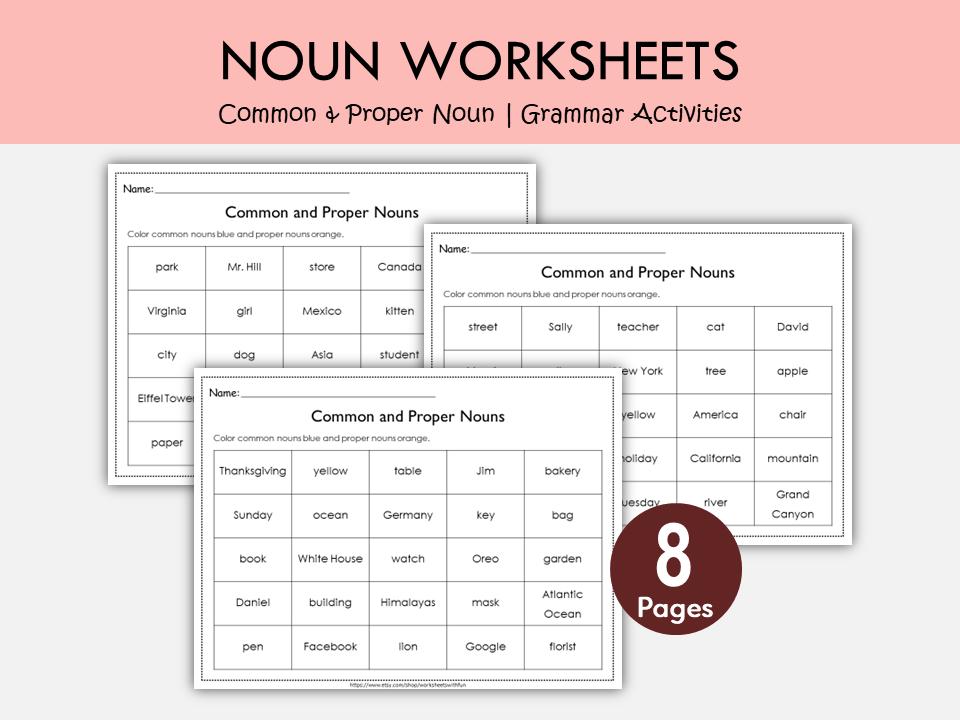 Common and Proper Noun Worksheets, Noun Sorting Activity, Grammar ...
