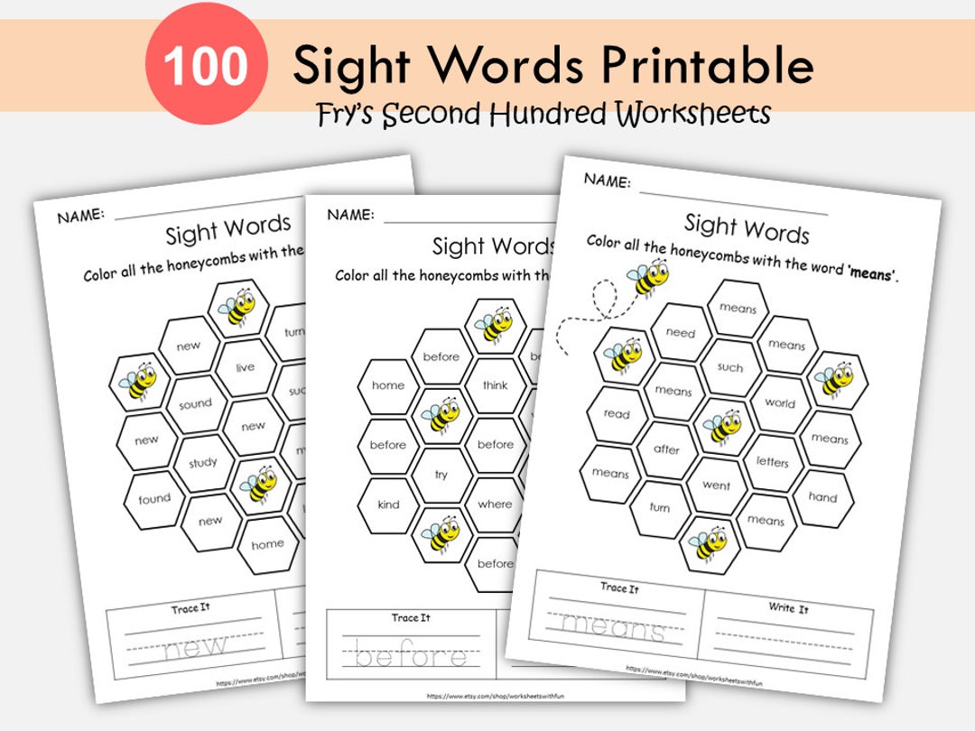 Sight Words Worksheets Printable, Fry Second 100 Words Work Book, Sight ...