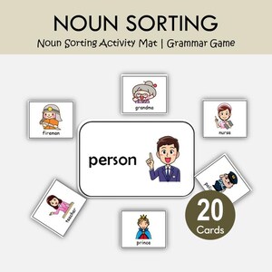 Noun Sorting Activity Mat Printable | Person Place Animal Thing ...