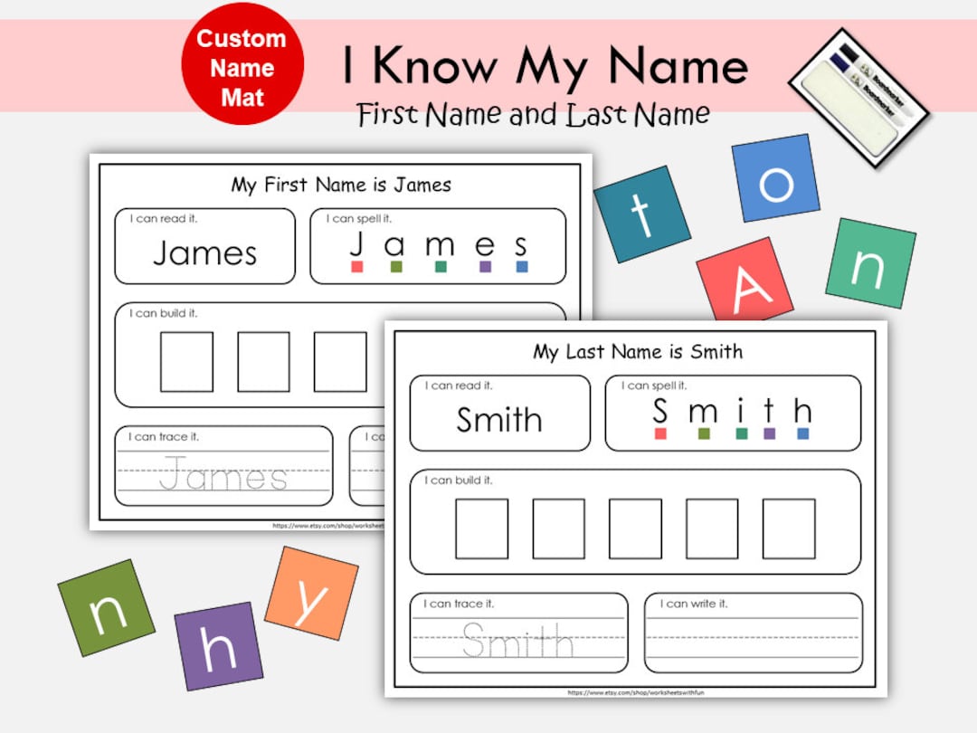 Name Mat, I Know My Name, Custom Name Tracing Sheets, First & Last Name ...