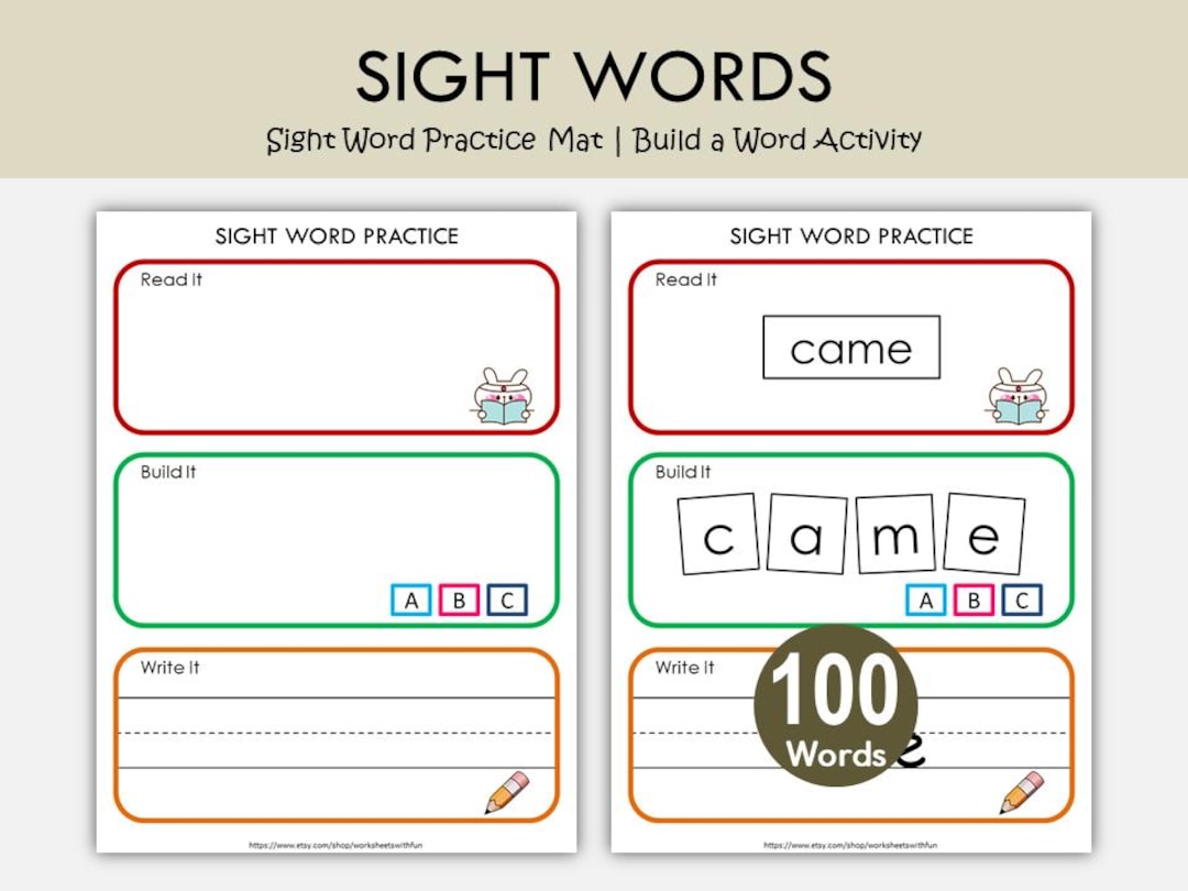 Sight Word Practice Mat Printable, Sight Word Flash Cards, Build a Word ...