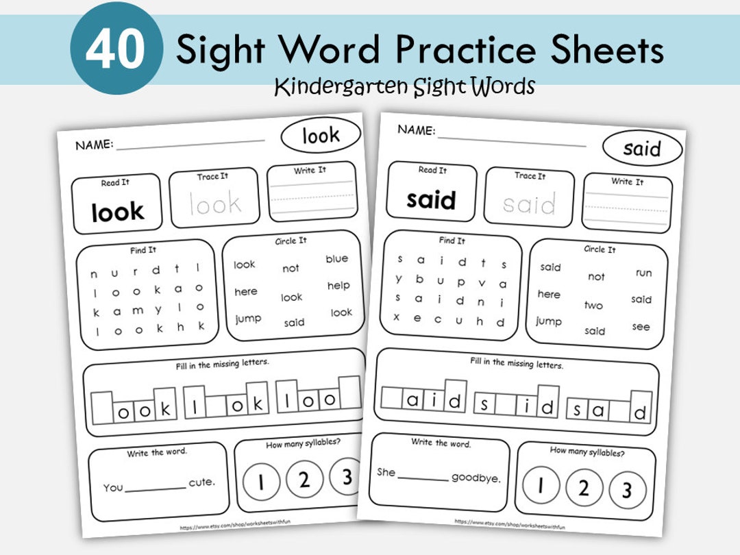 Sight Words for Kindergarten, Sight Words Worksheets, Preschool ...