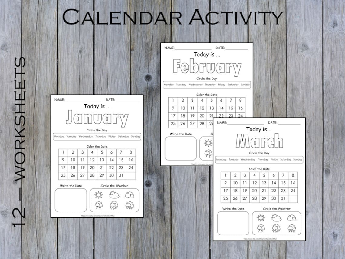 Preschool Calendar Worksheets Printable Kids Monthly Digital - Etsy
