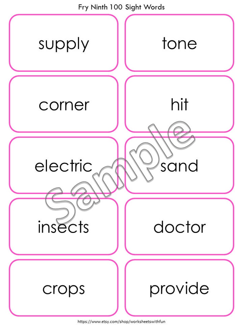 Fry Ninth 100 Sight Words Flashcards Printable | Fry Words 801-900 PDF ...