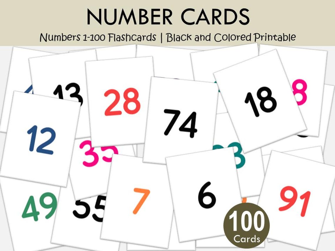 Number Flash Cards 1-100: Printable Learning for Toddlers (digital ...