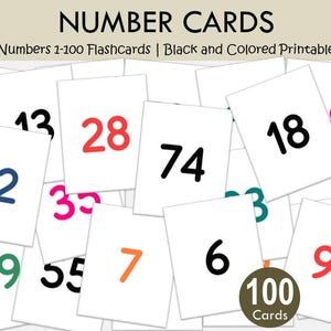Number Flash Cards 1-100: Printable Learning for Toddlers (digital ...