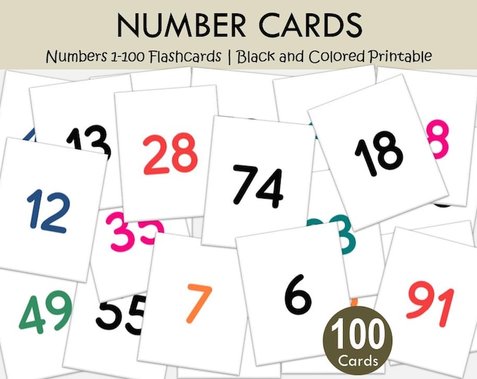 100 Printable Numbers 1-100 Flashcards/primary School Maths Cards - Etsy