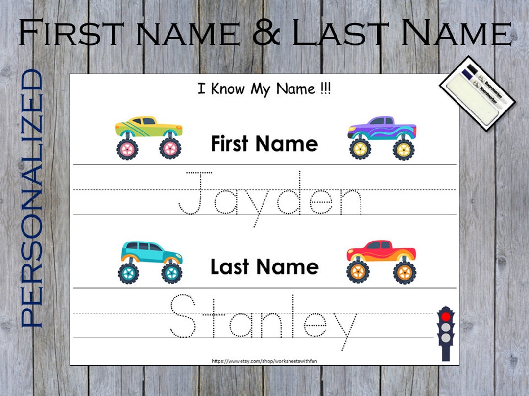 Name Tracing Sheet for Kids, Dry Erase Name Mat-car Theme, First & Last ...