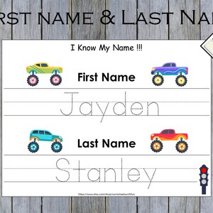Name Tracing Sheet for Kids, Dry Erase Name Mat-car Theme, First & Last ...
