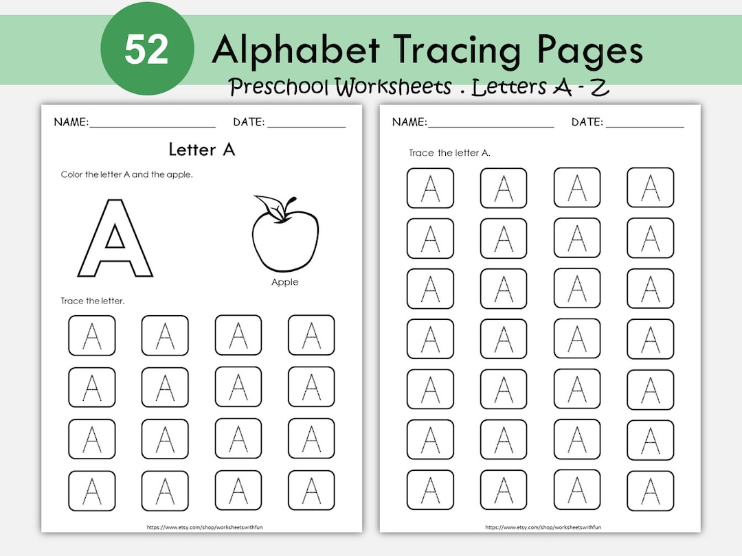 52 Alphabet Tracing Worksheets, Uppercase Letters Workbook, Handwriting ...