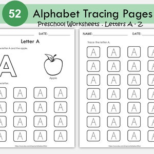 52 Alphabet Tracing Worksheets, Uppercase Letters Workbook, Handwriting ...